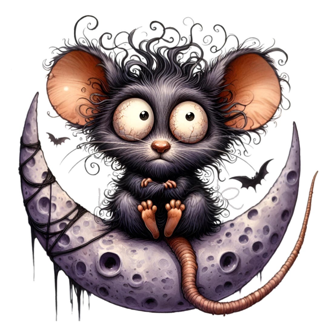 15 Spooky Mouse PNG Clipart - Creepy Mouse With Big Eyes on Crescent ...