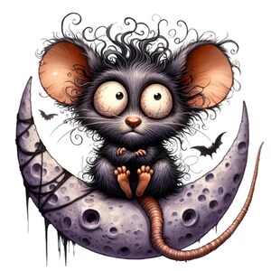 15 Spooky Mouse PNG Clipart - Creepy Mouse With Big Eyes on Crescent ...