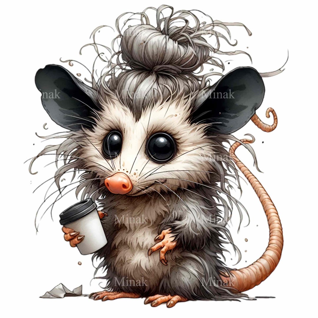 14 PNG Coffee Opossum – Funny Messy Opossum PNG Clipart – Tired Animal ...