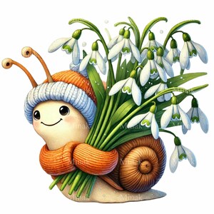 14 Spring Snail PNG Clipart - Cute Snail Holding Snowdrops for Floral ...