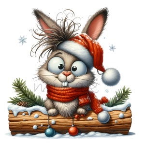 Christmas Bunny Clipart PNG, 15 Adorable Bunny With Santa Hat and ...