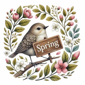 12 Spring Bird PNG Clipart, Adorable Bird With Flowers, Whimsical ...