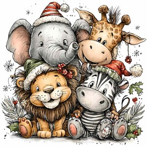 10 PNG Safari Animals Christmas Clipart – Cute Zoo PNG – Digital ...