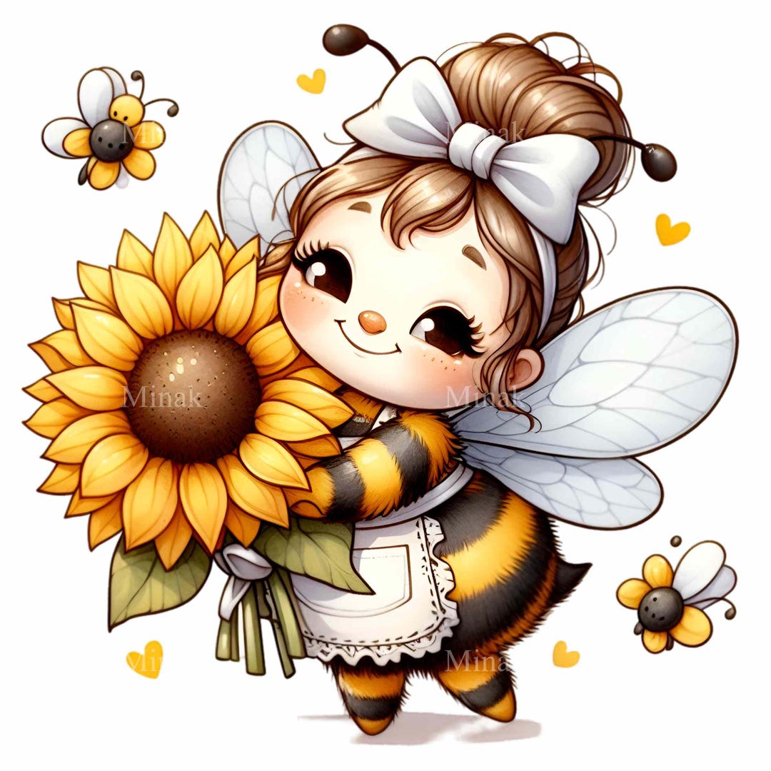 10 PNG Bee Girl PNG Clipart, Cute Bumblebee With Sunflower, Fairy Wings ...