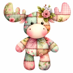 14 PNG Patchwork Moose – Floral Moose PNG Clipart – Quilted Animal for ...