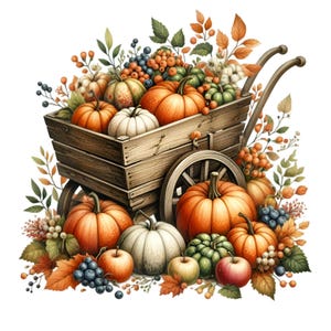 Rustic Wheelbarrow of Pumpkins Clipart, Fall Harvest Decor, Autumn ...