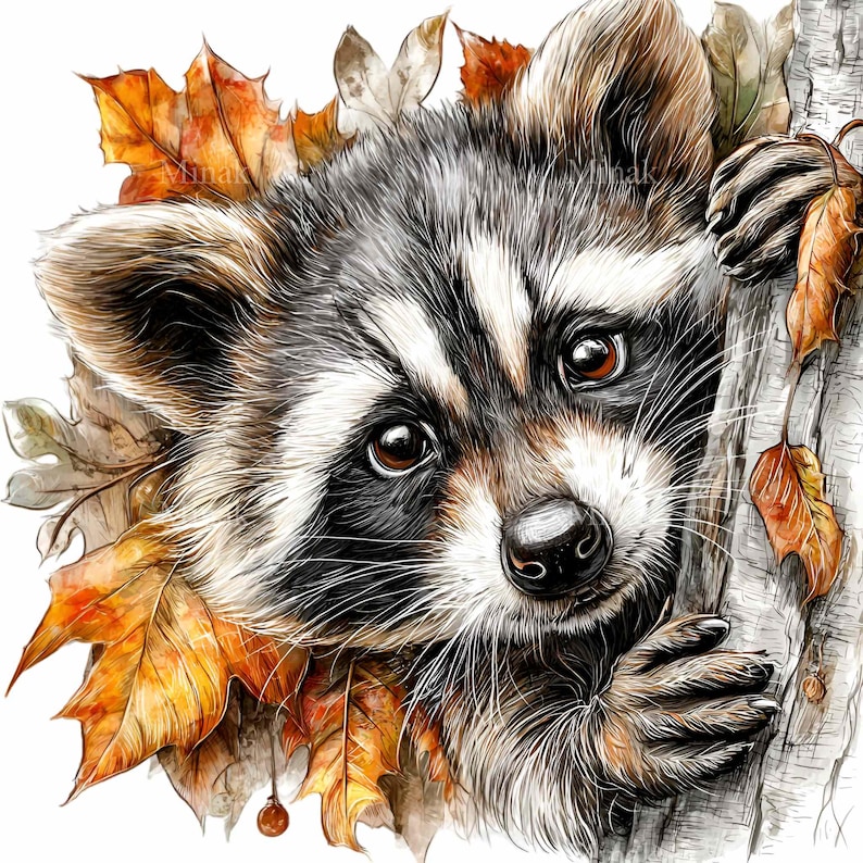 10 PNG Raccoon Watercolor Woodland Forest Animal Clipart, Autumn - Etsy