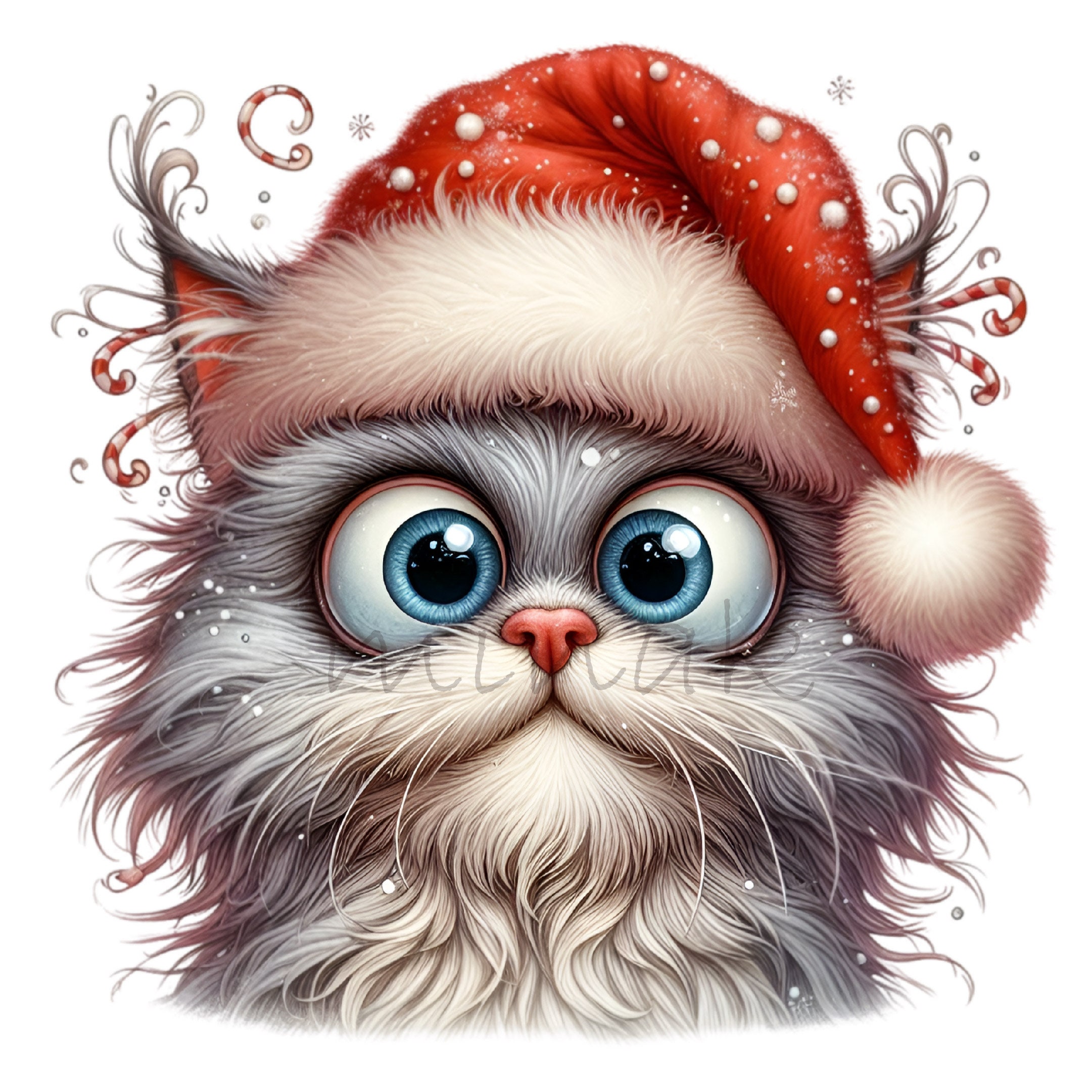 12 PNG Christmas Cat Clipart - Cute Kitten in Santa Hat PNG - Holiday ...