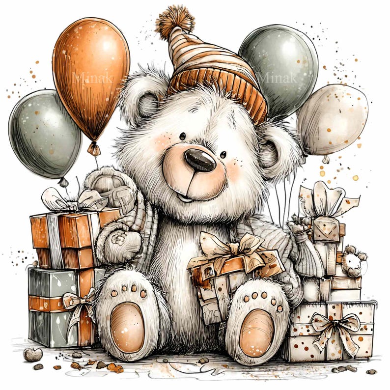 10 PNG Birthday Bear Clipart - Cute Party Animal Png - Kids Invitation ...