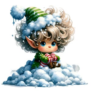 Adorable Christmas Elf in Snow Clipart PNG 14 Cute Festive Elf With ...