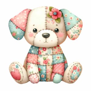 Patchwork Puppy PNG Clipart | 14 Cute Quilted Dog Illustration | Floral ...