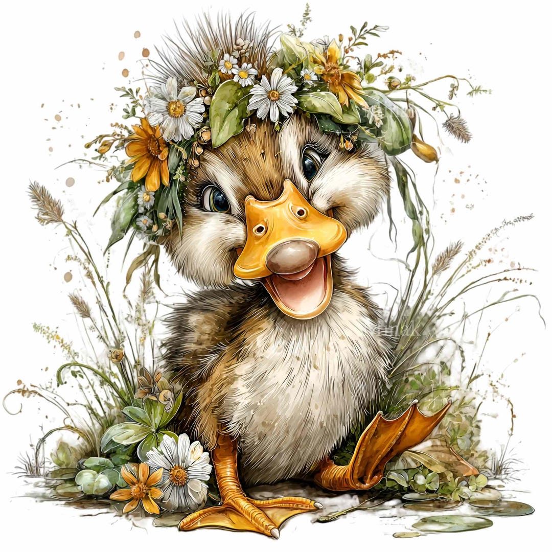 12 PNG Floral Duckling Clipart – Cute Duck PNG – Spring Animal ...