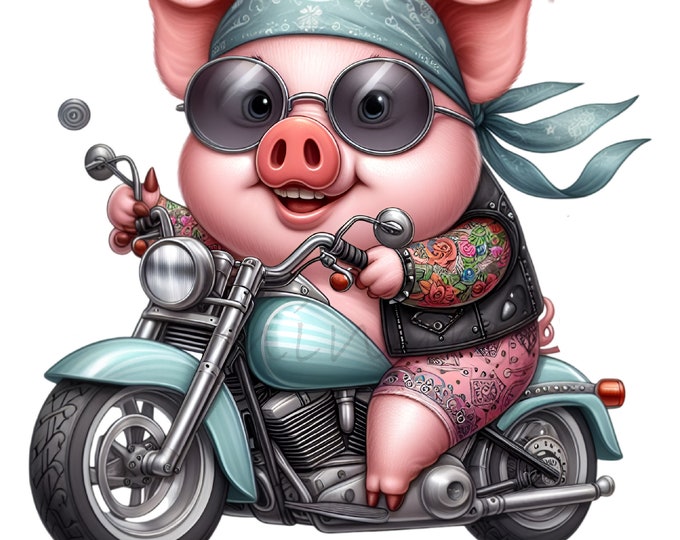 Pig on a Motorcycle Clipart Vector Graphic Svg Png Jpg Eps Cute Hog on ...