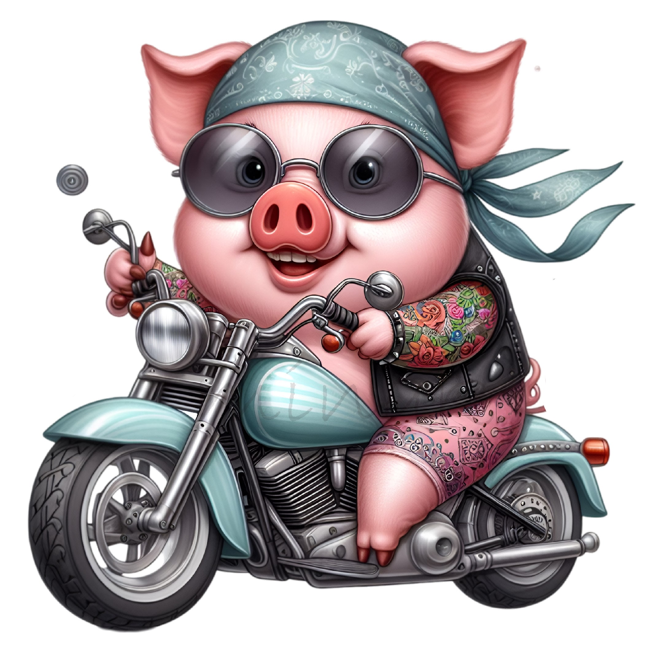 12 PNG Biker Pig Clipart – Tattooed Pig Riding Motorcycle Illustration ...