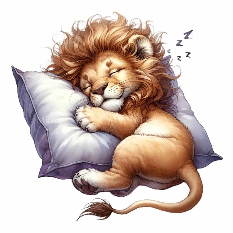 10 PNG Sleeping Lion, Dreamy Nursery Cub Clipart, Pajama Animal ...