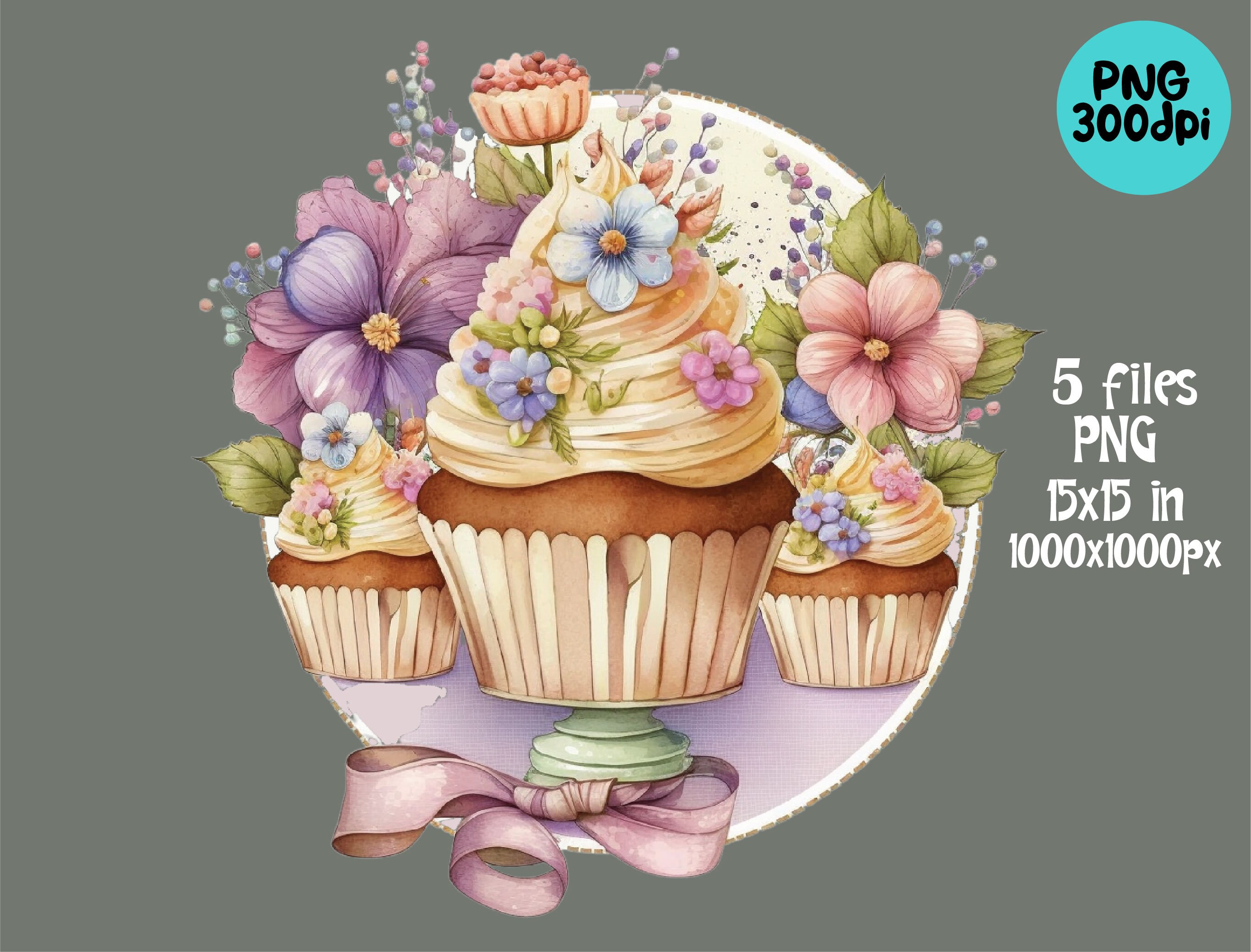 Watercolor Cupcake Clipart PNG Floral Bakery Dessert - Etsy