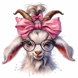 Cute Goat With Pink Bow and Glasses PNG Clipart | 15 Adorable Goat ...
