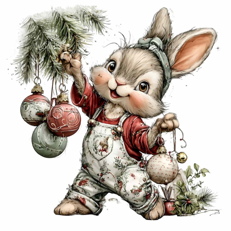 16 PNG Festive Bunny Clipart – Cute Winter Rabbit PNG – Holiday Animal ...