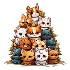 Cute Cats Clipart, 15 Adorable Cat Pyramid PNG, Kawaii Cat Illustration ...