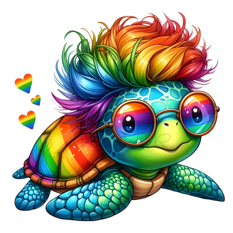 10 Rainbow Turtle Clipart PNG | Cute Turtle With Colorful Hair and ...