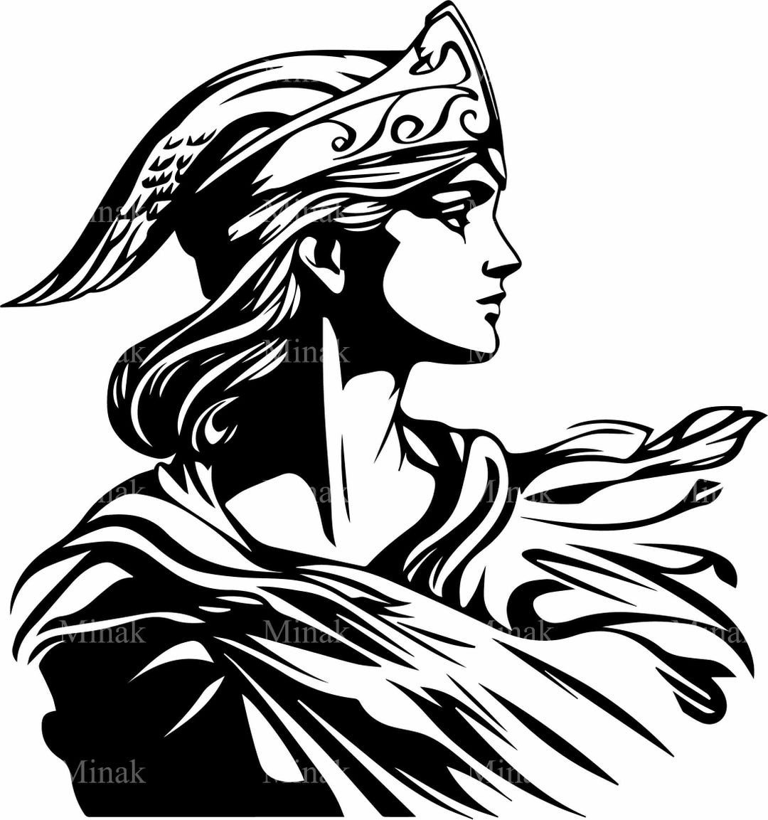 4 Warrior Goddess SVG Cut File - Elegant Female Warrior With Winged ...