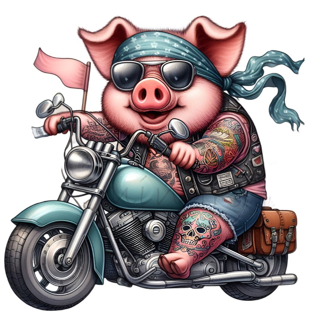 12 PNG Biker Pig Clipart – Tattooed Pig Riding Motorcycle Illustration ...