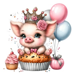 14 PNG Birthday Piglet – Cute Pig Cupcake PNG – Funny Crown Pig Clipart ...