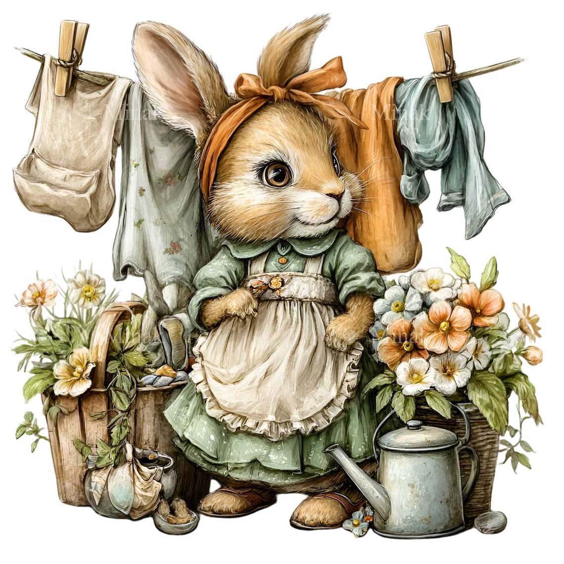 15 PNG Laundry Bunny Clipart – Rabbit PNG – Farmhouse Cottage Digital Download for Crafts ...