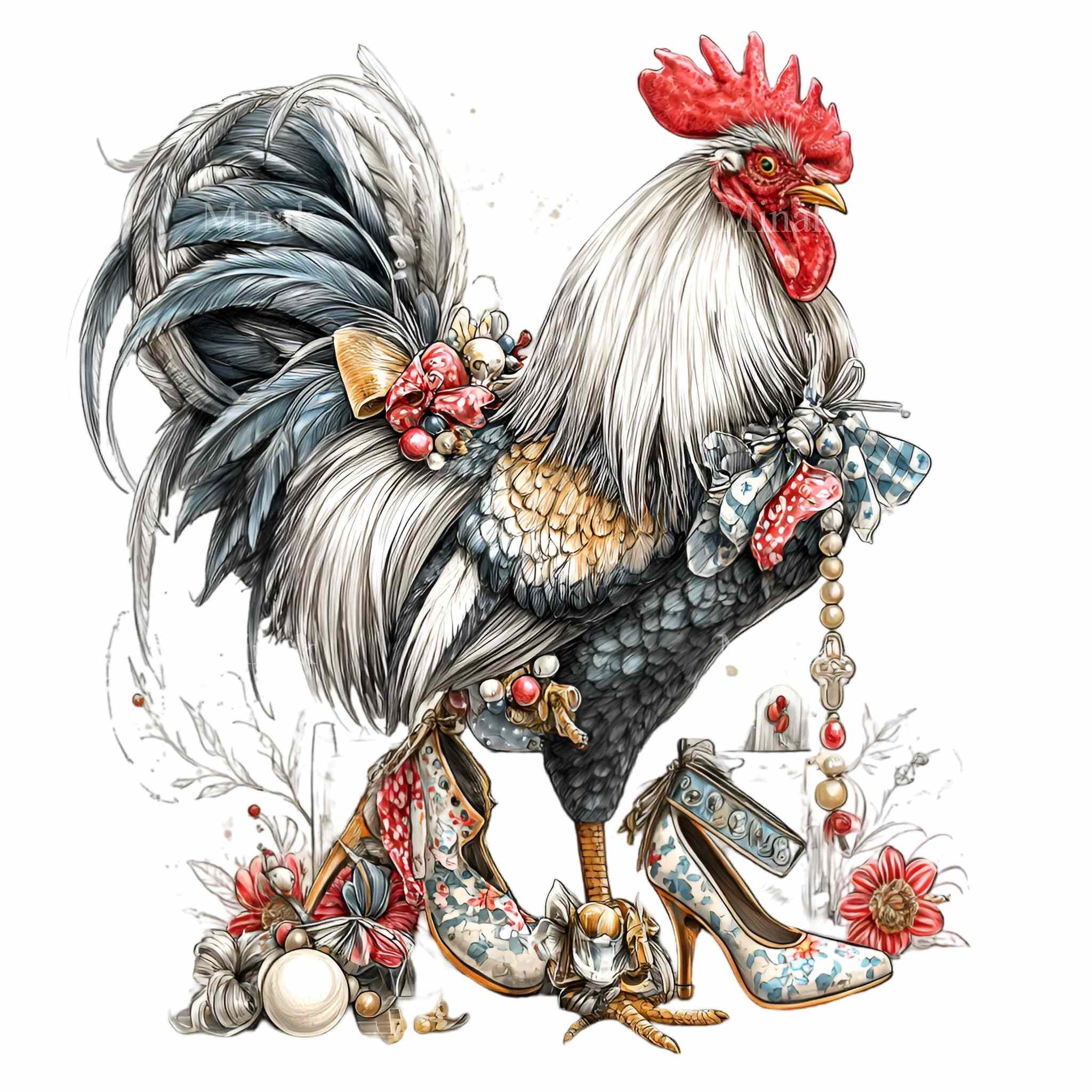 15 PNG Fashion Rooster Clipart – Dressed Chicken PNG in Boots – Quirky ...