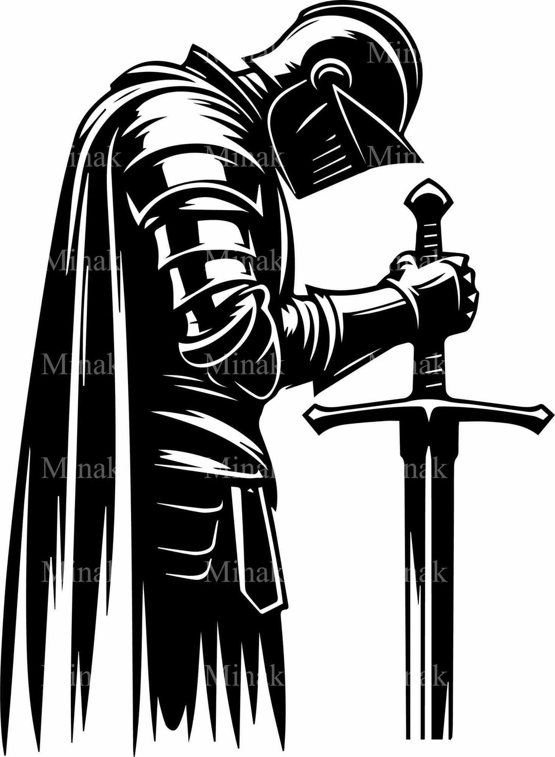 6 SVG Praying Knight SVG Cut File – Warrior in Armor Silhouette ...