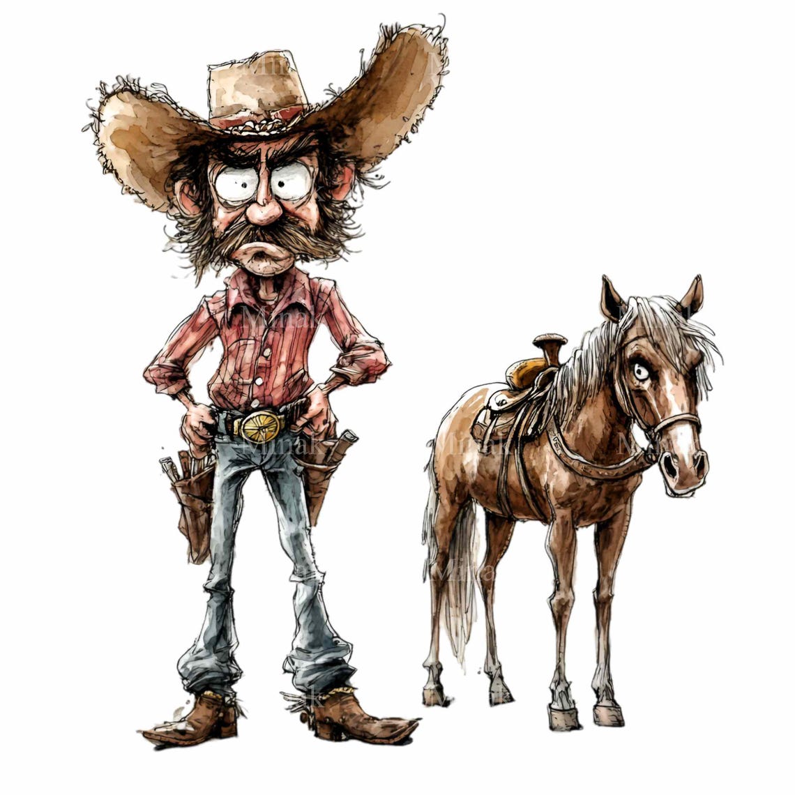 12 Funny Cowboy PNG and Horse PNG Clipart, Western Cartoon Illustration ...