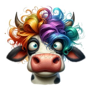 10 PNG Rainbow Cow Clipart – Colorful Cow PNG – Funky Farm Animal ...