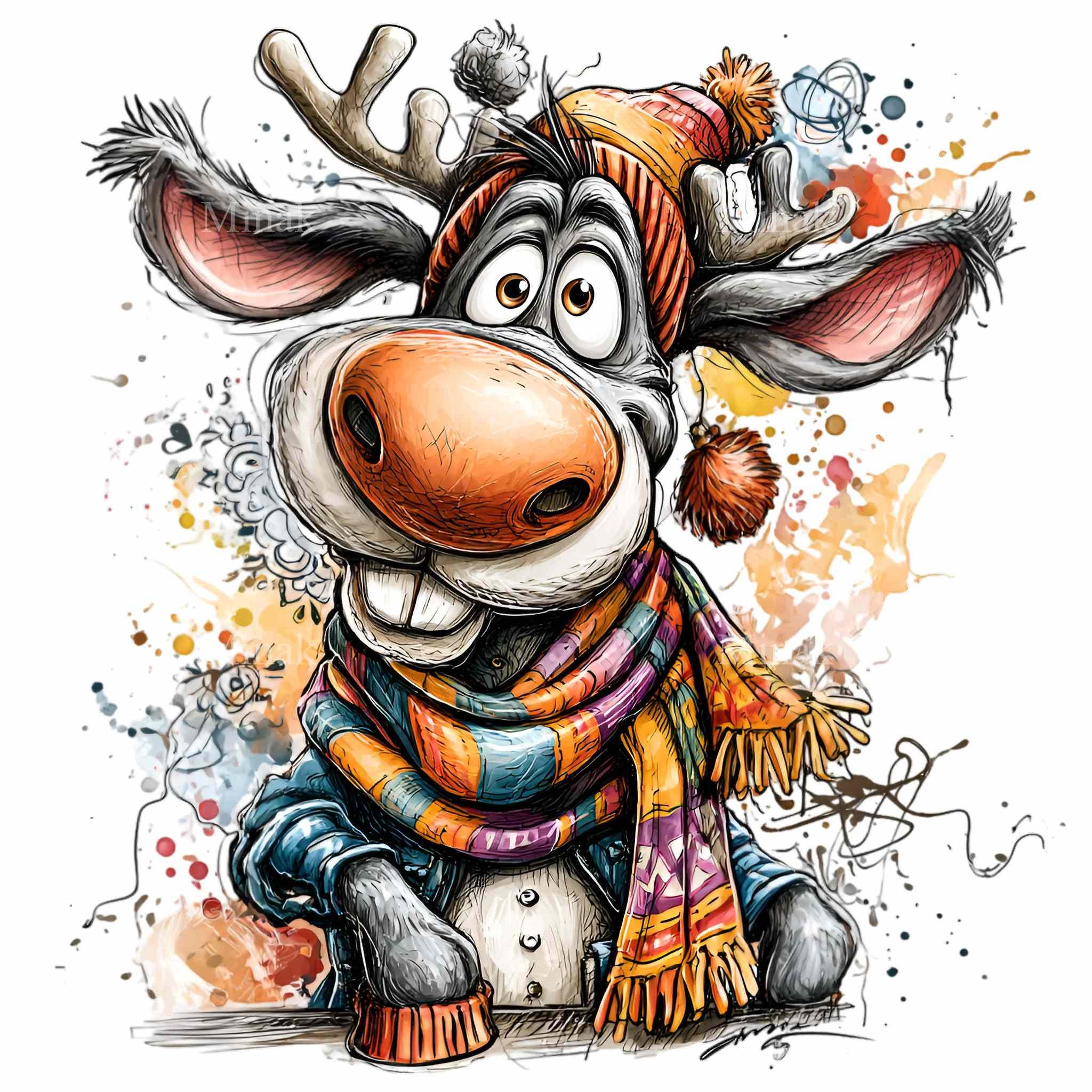 14 PNG Holiday Animal Clipart – Quirky Reindeer PNG – Cute Cartoon ...