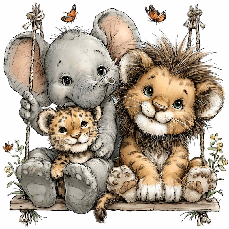 10 PNG Safari Baby Animals Clipart – Lion, Elephant, Leopard PNG ...