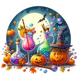 Colorful Halloween Potions and Pumpkins Watercolor Clipart 12 Festive ...