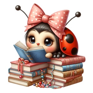 Ladybug Clipart, Reading Book Clip Art, 12 PNG English Teacher, Library ...