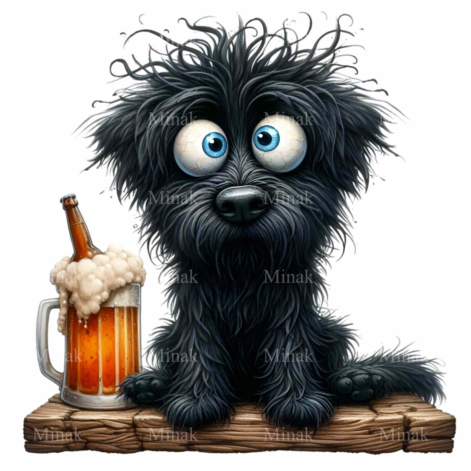 12 Funny Dog PNG Clipart, Scruffy Pup With Beer Mug and Bottle, Cute ...