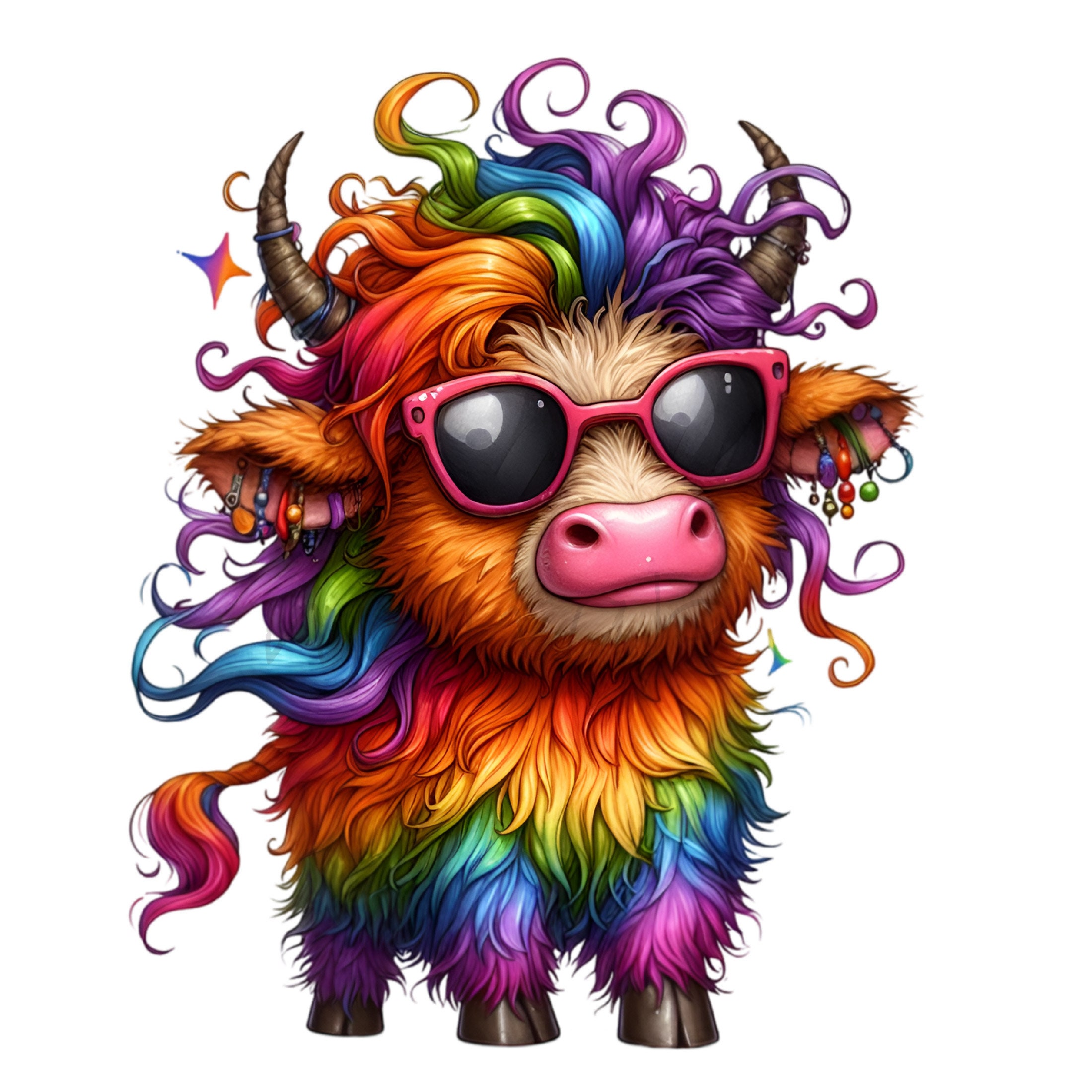 12 PNG Rainbow Cow Clipart – Colorful Sunglasses Cow Sublimation Design ...