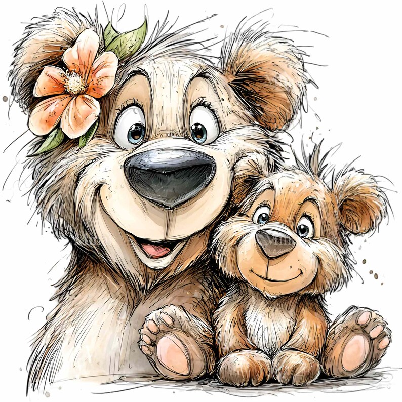 10 PNG Mother and Baby Bear Clipart – Cute Floral Bear Illustration ...