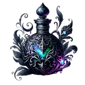 Gothic Potion Bottles With Skull and Witch Hat Watercolor Clipart | 15 ...