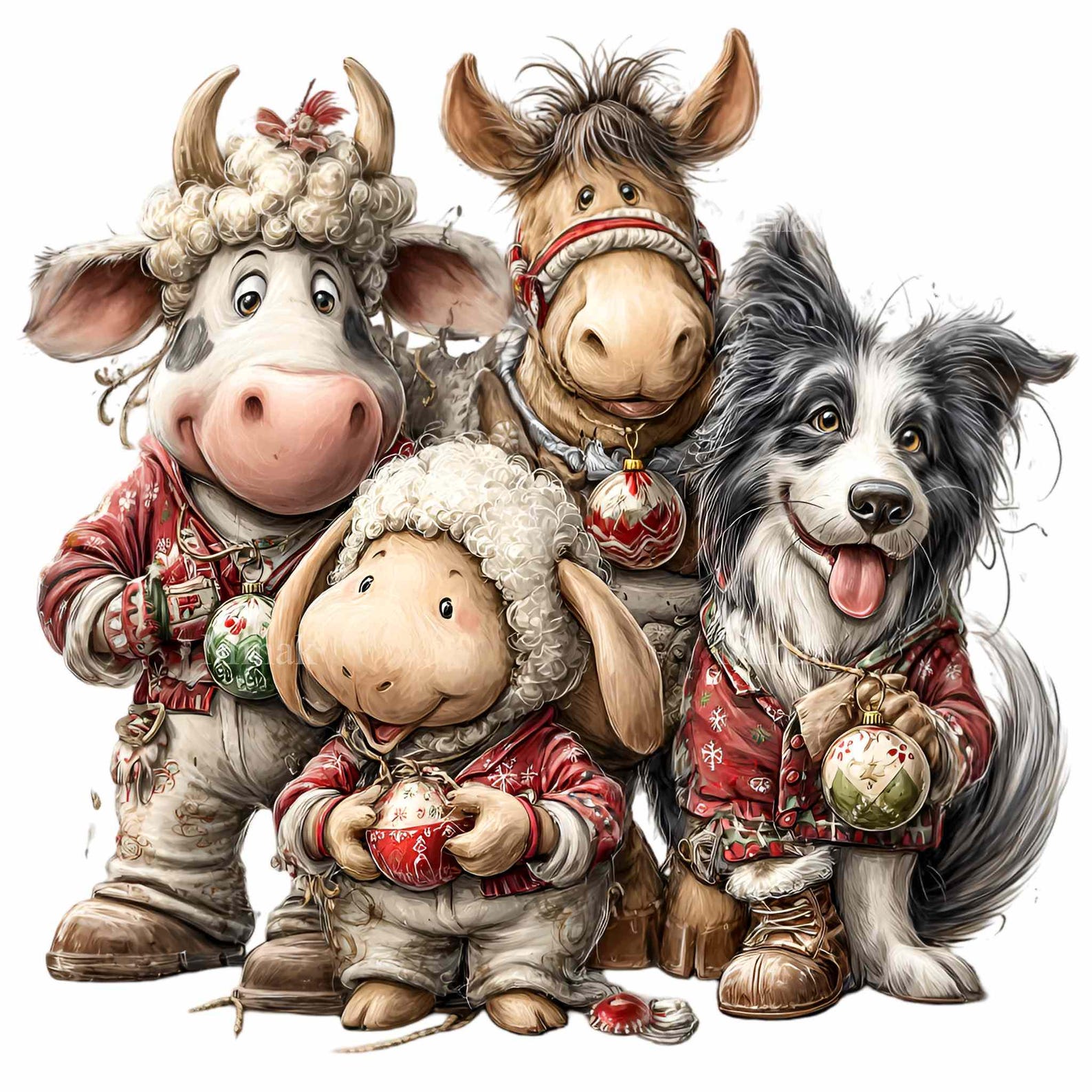 11 PNG Farm Animal Christmas Clipart – Festive Cow Dog Sheep PNG ...