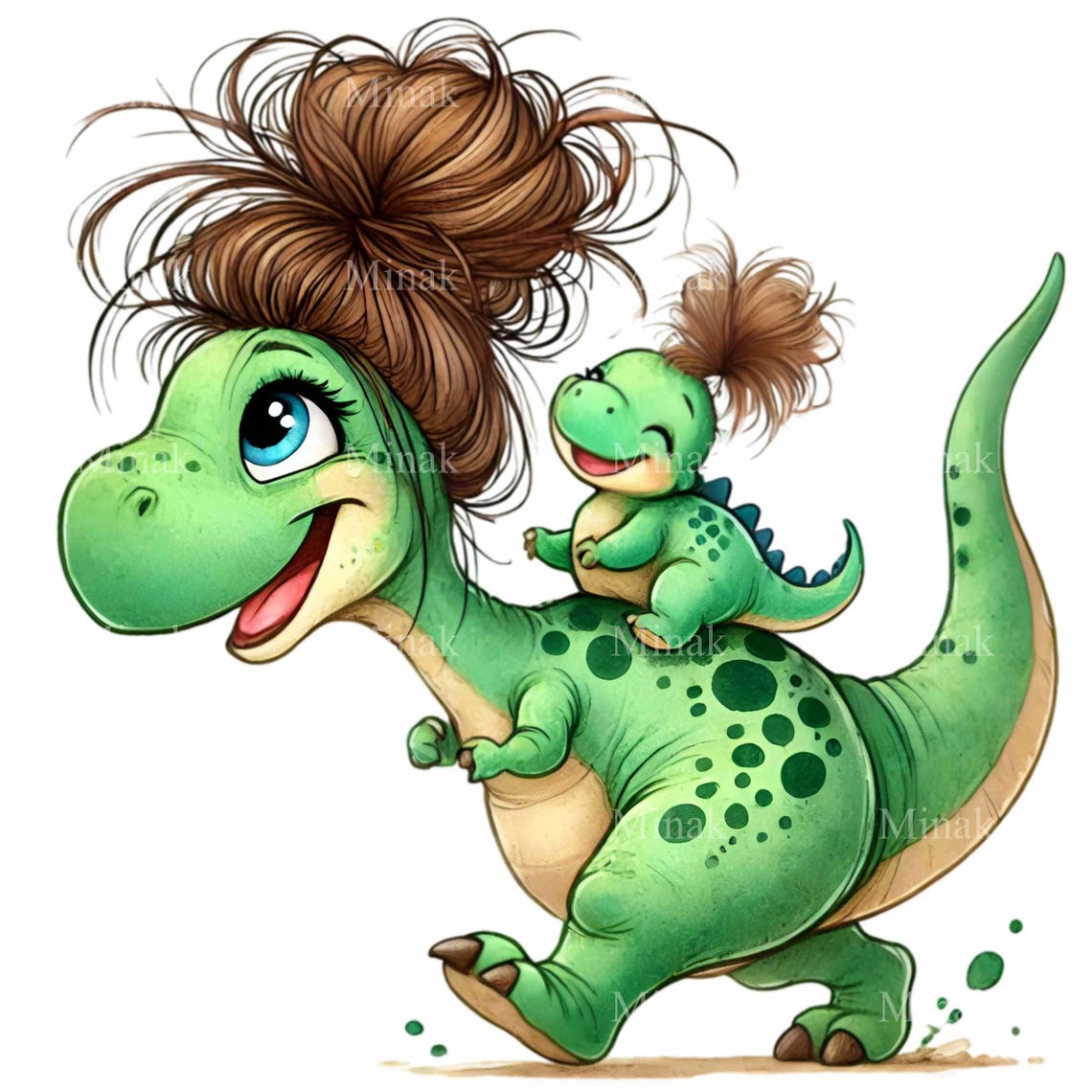 10 Dino Mom and Baby PNG Clipart - Cute Dinosaur With Glasses and Curly ...