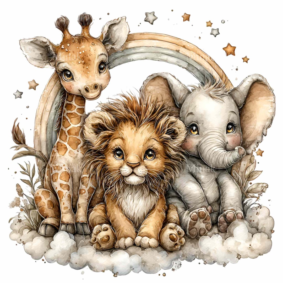 14 PNG Safari Baby Animals Clipart – Lion Giraffe Elephant PNG ...