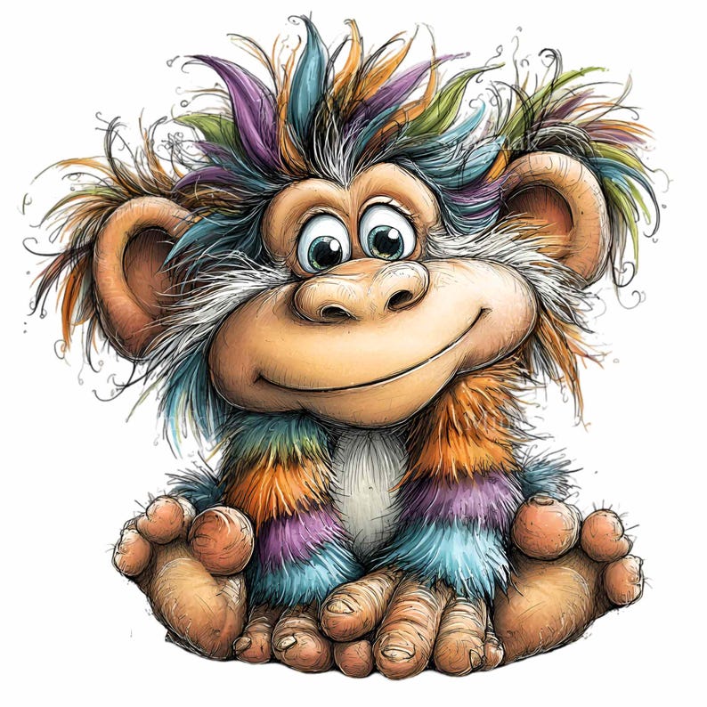 12 PNG Rainbow Animal Clipart – Colorful Monkey PNG – Fun Cartoon ...
