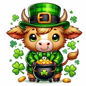 15 Cute Irish Cow PNG Clipart - St. Patrick's Day Baby Cow With Pot of ...
