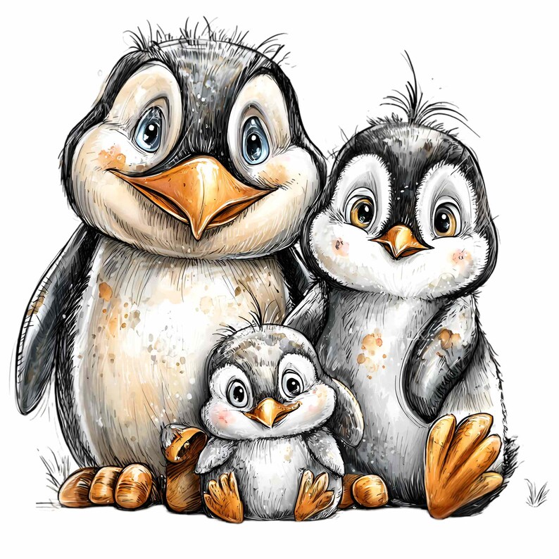 15 PNG Winter Animal Clipart – Penguin Family PNG – Cute Cartoon ...