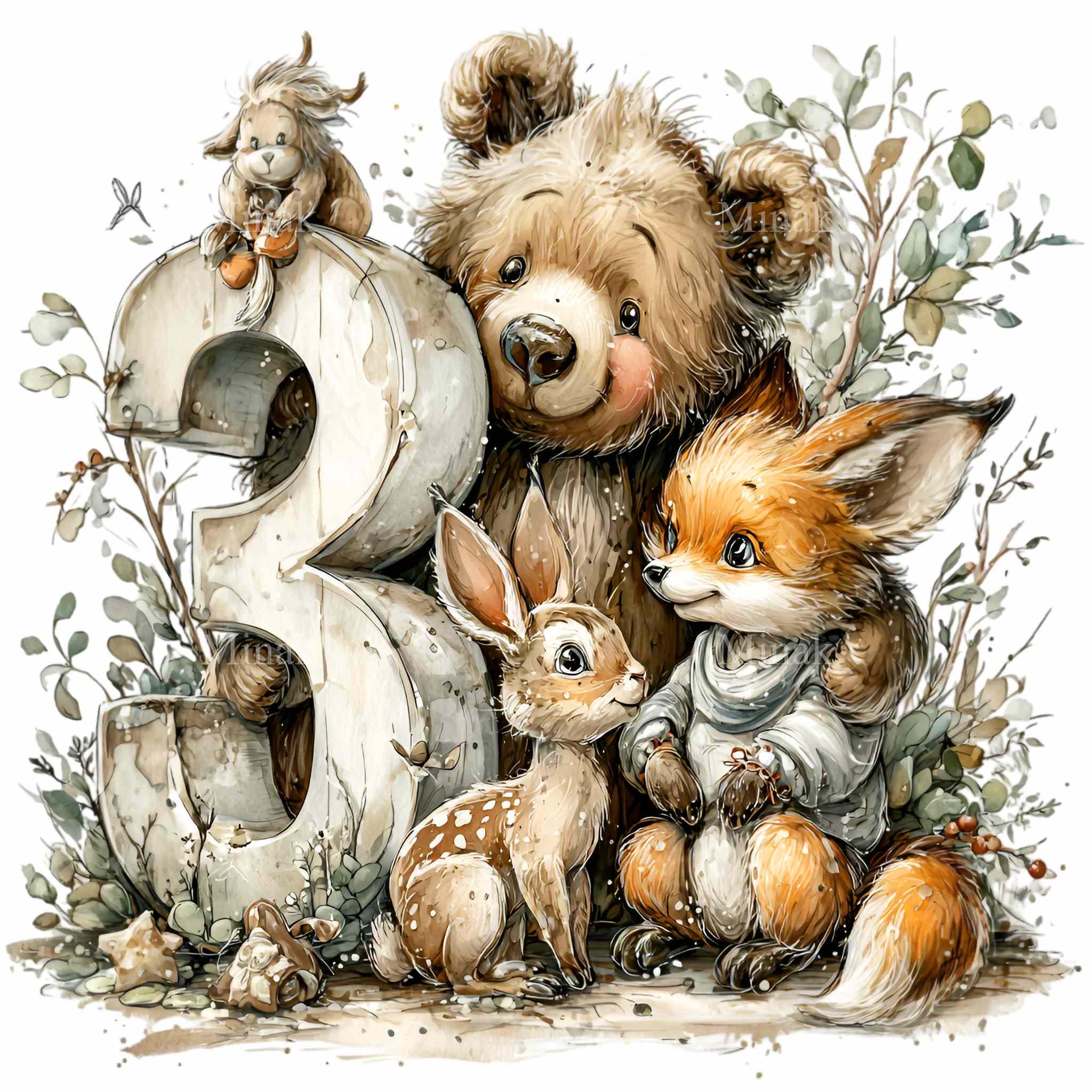 15 PNG Woodland Animals Number 3 Clipart – Third Birthday PNG for ...