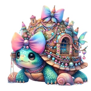 10 Magical Turtle House PNG Clipart Colorful Shell With Pastel Bows ...