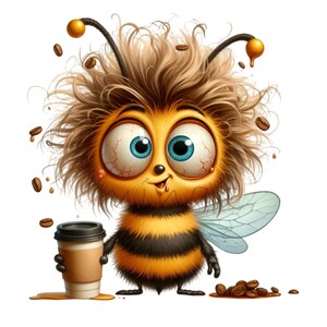 Quirky Bee Drinking Coffee 12 PNG Funny Autumn Kids Comics Cartoon ...
