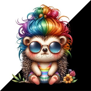 Rainbow Hedgehog Cute Baby Animal Clipart 12 PNG Illustration, Digital ...